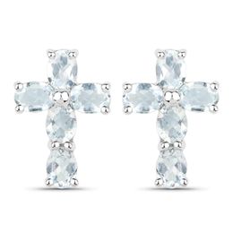 VIRA JEWELS Paar Ohrstecker »Silber 925 rhodiniert Kreuz-Motiv mit echten Aquamarin-Steinen« weiß + hellblau one-size Edle Damen-Ohrringe aus...