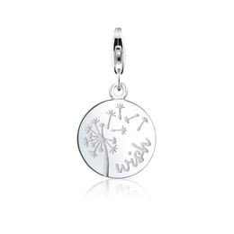 Charm-Einhänger NENALINA "Pusteblume Anhänger Rund vergoldet 925 Silber", silber, Charms, Damen, ohne Stein, Silber 925 (Sterlingsilber)