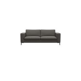 2,5-Sitzer FLEXLUX "Fiore, superbequemer Sitzkomfort durch Kaltschaum im Sitz", grau (warm mineral), B:196cm H:85cm T:92cm, 100% Echteder, Sofas, breite Armlehnen, F&uuml;&szlig;e Alu+schwarz