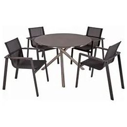 Garten-Essgruppe Garden Pleasure "Tischgruppe »SOPHIA«", grau (pfefferschwarz (industrial)), Edelstahl, Kunststoff, Sitzmöbel-Sets, 4 Stühle (stapelbar), Tisch Ø110 cm