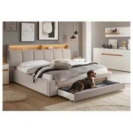 Polsterbett Inosign "CiTY/GiRON,, gepolstertes Stauraumbett, mit LED Beleuchtung", beige (hellbeige), B:210cm H:110cm L:235cm, Betten, Bettkasten mit Hundebett oder als Stauraum, klappbare Kopfteile