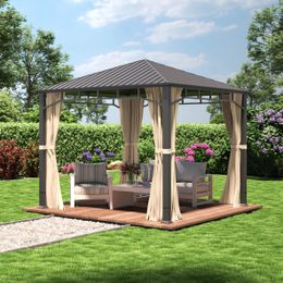 TOOLPORT 3x3 m Hardtop Gartenpavillon, inkl. 4 Seitenteile, champagnerfarben - (301348)