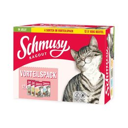 Schmusy Ragout in Jelly Vorteilspack Katzen-Nassfutter ohne Getreidezusatz 12x100g