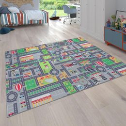 Paco Home - Spielteppich Kinderteppich Kinderzimmer Straßenteppich Mit Auto Motiv, In Grau 160x220 cm