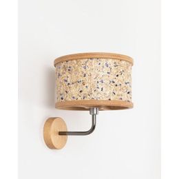 Wandlampe aus Heu und Holz 2610 - Heu mit blauen Kornblumen