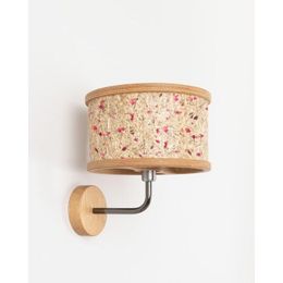 Wandlampe aus Heu und Holz 2610 - Heu mit roten Rosenblüten