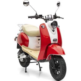 E-Motorroller NOVA MOTORS "eRetro Star Li", rot (rot, beige), Elektromotorroller, bis zu 40 km Reichweite, härteverstellbare Dual-Stoßdämpfer hinten