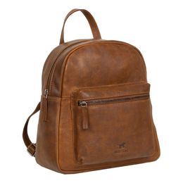 Cityrucksack Mustang "Memphis backpack round", Gr. B/H/T: 26cm x 12cm x 30cm, braun (cognac), Leder, Basic, Rucksäcke, Reißverschluss-Rückfach