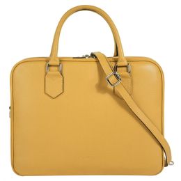 Aktentasche CLUTY, Damen, Gr. B/H/T: 35cm x 28cm x 13cm onesize, gelb, Leder, unifarben, leicht glänzend, Taschen, echt Leder, Made in Italy