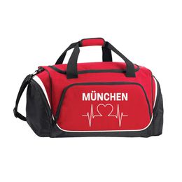 multifanshop Sporttasche - München rot - Herzschlag - Druck weiß - Tasche