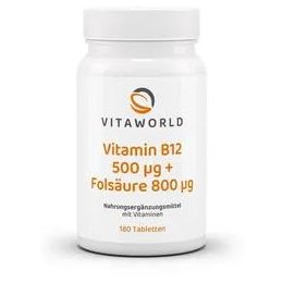 vitaworld Vitamin B12 500 μg+Folsäure 800 μg Table 180 St