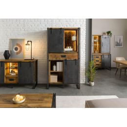 Schrank Mango / Altholz 105x45x195 natur / grau lackiert / Metall grau BLACKBURN LUX #405