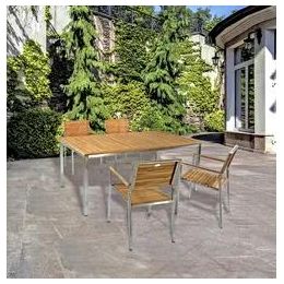 Garten-Essgruppe Garden Pleasure "DENVER", braun (braun, silberfarben, braun, silberfarben), B:280cm H:86cm T:180cm, Edelstahl, FSC-zertifiziertes Massivholz, Sitzmöbel-Sets, stapelbar