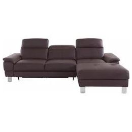 Ecksofa exxpo - SOFA FASHION "Mantua 2, inkl. Kopf- bzw. Rückenverstellung, bequem, L-Form", braun (schoko), B:270cm H:94cm T:175cm, Kunstleder SOFTLUX, NaturLEDER (echtes Rindsleder) in Sitz und Rücken. Korpus in passendem Kunstleder SOFTLUX bezogen, Sofas, wahlweise mit Bettfunktion und Bettkasten, tolle Verarbeitungsdetails