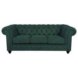 Chesterfield-Sofa Home Affaire "Duc 3-Sitzer", grün, B:198cm H:74cm T:89cm, Samtoptik (100% Polyester), Samtoptik (100% Polyester), Luxus-Microfaser Lederoptik (100% Polyester), Sofas, hochwertige Knopfheftung im Rücken, Samtoptik mit changierender Optik