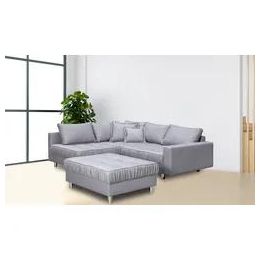 Ecksofa Collection AB "Cannes L-Form", grau (hellgrau), B:215cm T:184cm, 100% Polyester, Sofas, mit Hocker, inkl. Schlaffunktion