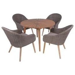 Garten-Essgruppe Garden Pleasure "Tischgruppe »FREMONT/PUEBLO Set 01«", braun (dunkelbraun, schwarz), Aluminium, FSC-zertifizierter Holzwerkstoff, Wicker/Kunststoffgeflecht, Sitzmöbel-Sets, 4 Sessel, Tisch LxB: 110x110 cm, inkl Auflagen