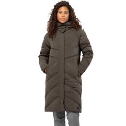 Daunenmantel Jack Wolfskin "MARIENPLATZ COAT W" Gr. S, braun (cold coffee), Damen, Obermaterial: 87% Polyamid, 13% Elasthan. Futter: 100% Polyester. Wattierung: 90% Entendaune, 10% sonstige Federn, unifarben, Mäntel, mit Kapuze