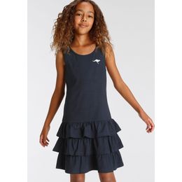 Jerseykleid Kangaroos, Mädchen, Gr. 128/134, N-Gr, blau (marine), Jersey, Obermaterial: 95% Baumwolle, 5% Elasthan, bedruckt, unifarben, modisch, tailliert kniefrei, Rundhals, ohne Ärmel, Kleider, kniefreie Länge, aus Baumwolle und Elasthan