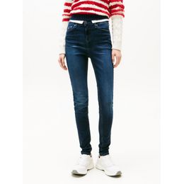 Skinny-fit-Jeans Tommy Jeans "NORA MD SKN", Damen, Gr. 30, Länge 32, blau (denim schwarz), Denim/Jeans, Obermaterial: 98% Baumwolle, 2% Elasthan, unifarben, modisch, skinny fit, Jeans