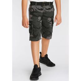 Shorts Kidsworld "2tlg. Bermudas+Gürtel", Jungen, Gr. 140, N-Gr, grau (grau tarnfarben), Web, Obermaterial: 100% Baumwolle, tarnfarben, modisch, bequem, Hosen, mit Textilgürtel