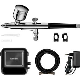 Wiltec HS-A10K Kompressor Zubehör Set 2,8 bar, Airbrush Set 12 V, Airbrushpistole mit 0,3 mm Düse, Druckluft Kompressor mit Air Brush