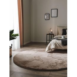 benuta Nest Dave Taupe &oslash; 80 cm rund - Moderner Kurzflor-Teppich f&uuml;r Wohnzimmer