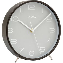 AMS Funktischuhr "F5120", grau, Tischuhren, Quarzuhr, Holzuhr, Wohnzimmer, Schlafzimmer, Geschenkidee