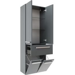 Hochschrank SAPHIR, B:60cm H:168cm T:33cm, grau, Spanplatte, Badezimmer, Schränke, "Serie 4005 Badschrank 60 cm breit, mit 2 Türen und 1 Schublade",