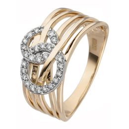 Jobo Damen Fingerring, 60, P1 = bei 10-facher Vergrößerung erkennbare Einschlüsse, Diamanten Gelbgold 585, gelb, Diamanten, Gelbgold 585,