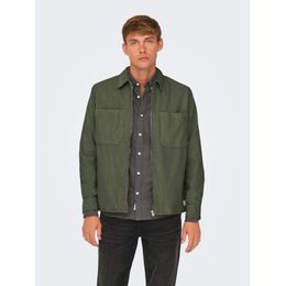 Only & Sons ONLY & SONS Herren Langarmhemd "ONSALP 14W RLX 2PKT WASHD CORD LS ZIP", grau, Gr. L, unifarben, Web, Obermaterial: 100% Baumwolle, Hemden