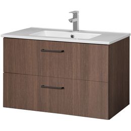 Waschtisch Welltime, B:80cm H:51,5cm T:47,5cm, braun, Badezimmer, Waschtische, "Trento Badezimmerschrank mit Becken Bestseller", Badmöbel in Breite