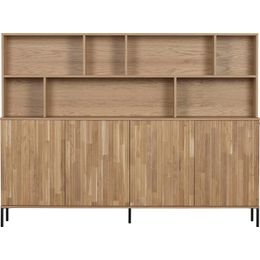 Buffet Woood, B:200cm H:150cm T:44cm, beige, FSC-zertifizierter Holzwerkstoff, Küche, Schränke, "Gravu", viel Stauraum, Push-to-Open Funktion, H 150