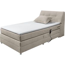 Boxspringbett, B:122cm L:236cm, beige, ED EXCITING DESIGN, Polyester, Komplettbetten, "Toulouse", inkl. Motor, inkl. Stauraum im Kopfteil