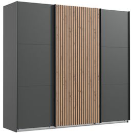 Schwebet&uuml;renschrank wimex, B:300cm H:216cm T:65cm, schwarz, Spanplatte, Schr&auml;nke, "Andorra by fresh to go", Mit 3D-Leisten f&uuml;r Akustikpaneel-Optik