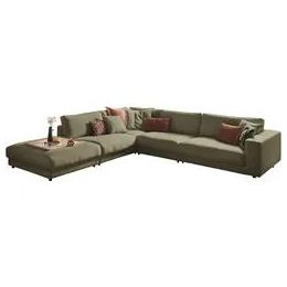 Ecksofa 3C Candy "Enisa II, bequem und komfortabel, großes Familiensofa, L-Form", grün (oliv), B:365cm H:86cm T:322cm, 100% Polyester, Sofas, incl. 3 Flatterkissen, wahlweise mit Flecken-Schutz-Bezug Easy care