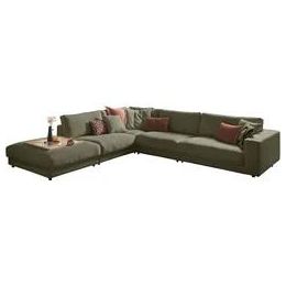 Ecksofa 3C Candy "Enisa II, bequem und komfortabel, großes Familiensofa, L-Form", grün (oliv), B:365cm H:86cm T:322cm, 100% Polyester, Sofas, incl. 3 Flatterkissen, wahlweise mit Flecken-Schutz-Bezug Easy care