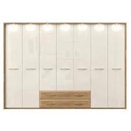 Kleiderschrank Home Affaire "Gala", beige (beige, pacific walnut), B:317cm H:224cm T:56cm, Spanplatte, MDF, Schränke, UV lackiert, kratzfest, hochglänzend, mit Beleuchtung