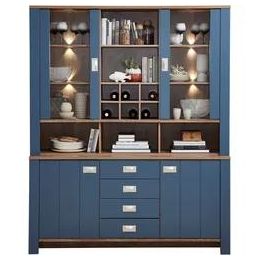 Buffet INNOSTYLE "DIJON", blau, B:163cm H:201cm T:45cm, Holzwerkstoff, MDF, Glas, Schränke, 4 türig, 18 Fächer davon 6 für Flaschen, LEB Beleuchtung, Softclose