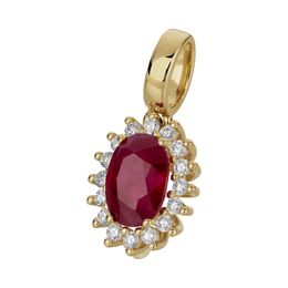 OROLINO Damen Kettenanh&auml;nger "585 Gold mit 16x Brillant zus. 0,16ct. + 12mm Rubin 1ct.", one-size, 0,16 SI = kleine Einschl&uuml;sse, Gold, 4,1 g, gelb,