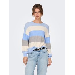 Strickpullover Only "ONLATIA L/S STRIPE PULLOVER KNT NOOS", Damen, Gr. S (36), blau (kentucky blau stripes:with weißcap grau, provence, lgm), Strick, Obermaterial: 50% Viskose, 27% Nylon, 23% Polyester, gestreift, modisch, regular fit hüftlang, Rundhals, Langarm Rippbündchen, Pullover