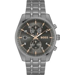 BOSS Herren Chronograph "SKYTRAVELLER", grau, Armbanduhren, Quarzuhr, Armbanduhr, Herrenuhr, Edelstahlarmband, analog, Tag