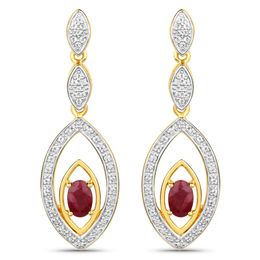 VIRA JEWELS Damen Paar Ohrh&auml;nger "Silber 925 zweifarbig 40mm lang mit 2x Rubin und 80x Wei&szlig;-Topas", one-size, 1,38, Silber 925 (Sterlingsilber),