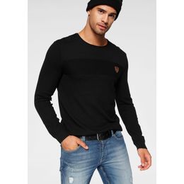 Bruno Banani Herren Rundhalspullover, schwarz, Gr. M, unifarben, Feinstrick, Obermaterial: 50% Baumwolle, 50% Polyacryl, Pullover, in modischer