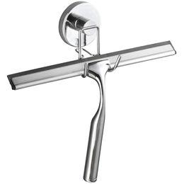 Duschabzieher Wenko, B:25cm H:21,5cm, silber, Edelstahl, Gummi, Wasserabzieher, "Chrom", mit Vacuum-Loc, ohne bohren