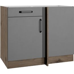 Wiho-K&uuml;chen Eckunterschrank WIHO K&Uuml;CHEN, B:110cm H:82cm T:57cm, grau, Holzwerkstoff, K&uuml;che, Schr&auml;nke, "Elba", Breite: 110 cm, mit Schubkasten und zus&auml;tzlichem