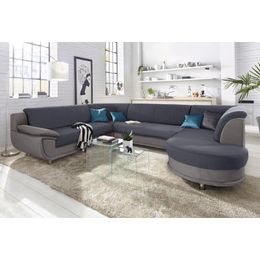 Wohnlandschaft Trendmanufaktur, B:320cm H:85cm T:94cm, grau, Kunstleder SOFTLUX / Struktur (77% Polyester; 23% Polyacryl);Luxus-Microfaser ALCAZAR