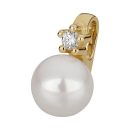 OROLINO Damen Kettenanh&auml;nger "585 Gold mit Brillant 0,03ct. + Perle wei&szlig; 5,5-6mm", one-size, 0,03 SI = kleine Einschl&uuml;sse, Gold, 0,6 g, gelb, Gold,