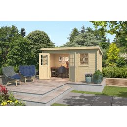 Gartenhaus Lasita Maja, beige, Holzwerkstoff, Gartenh&auml;user, "Amira 175", Blochbohlenhaus 28mm, Fundamentmass 3800x1750, Naturbelassen
