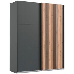 Schwebetürenschrank wimex, B:200cm H:216cm T:65cm, schwarz, Spanplatte, Schränke, "Andorra by fresh to go", Mit 3D-Leisten für Akustikpaneel-Optik